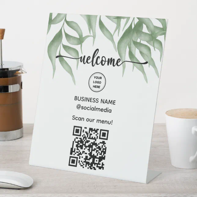 Welcome Sign With QR Code For Menu Pedestal Sign | Zazzle
