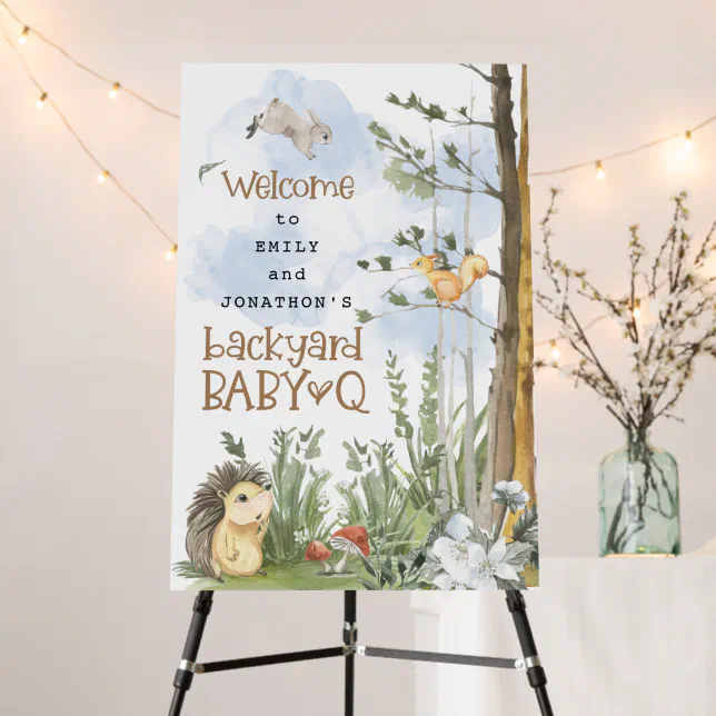 Welcome Sign Woodland Baby Q Backyard Baby Shower | Zazzle