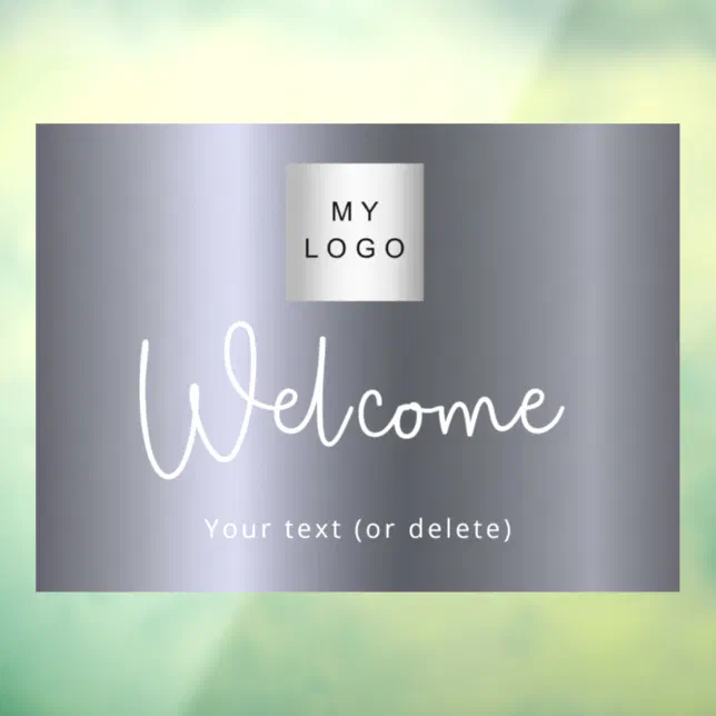 Welcome silver metallic business logo window cling | Zazzle