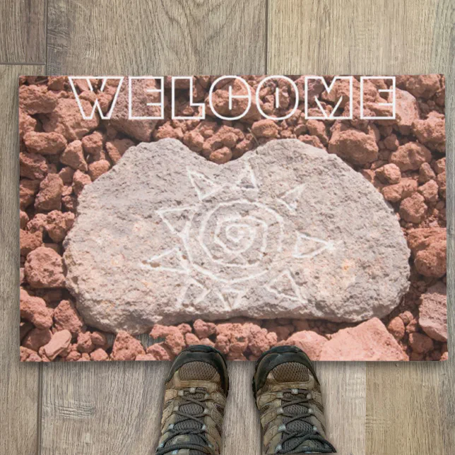 WELCOME Southwestern Sun Etched Arizona Lava Rock Doormat | Zazzle
