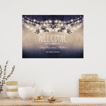Welcome string lights poster with tree branches | Zazzle