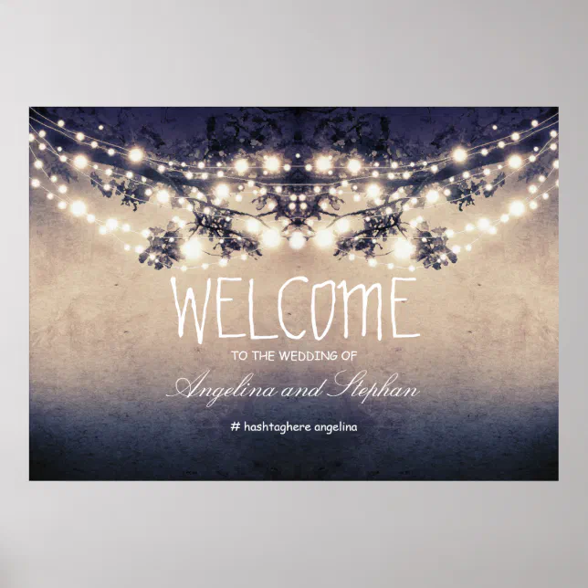 Welcome string lights poster with tree branches | Zazzle