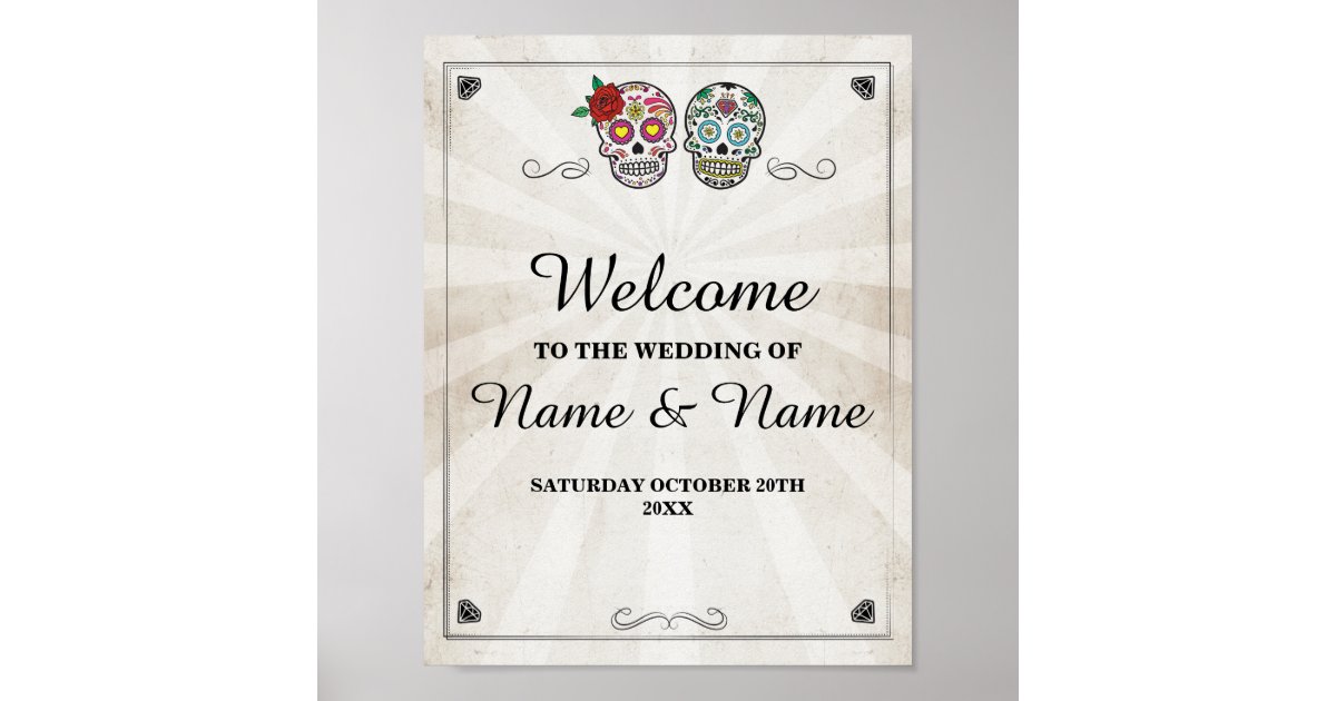 Welcome Sugar Skulls Halloween Sign Wedding | Zazzle