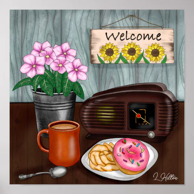 Welcome, Sunflowers, Donuts and Coffee Poster | Zazzle