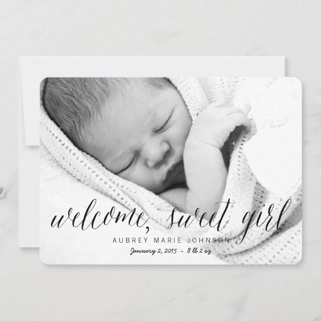 Welcome Sweet Girl | Photo Birth Announcement | Zazzle