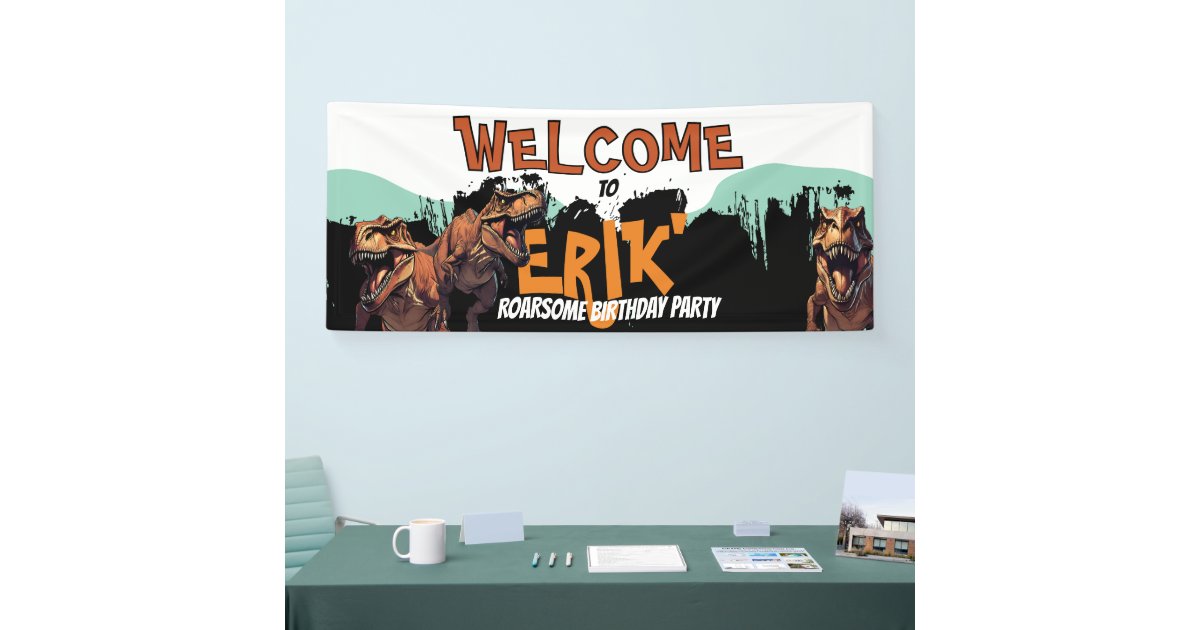 Welcome T-Rex Banner – Roaring Dino Party Sign | Zazzle