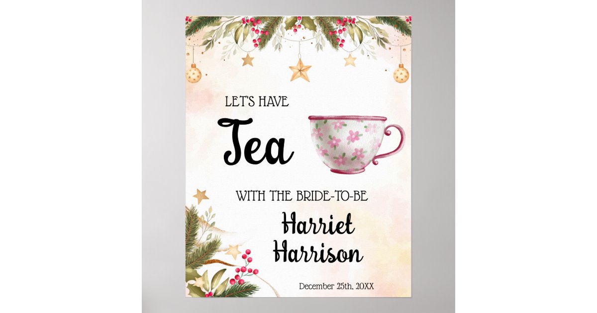 Welcome Tea Bridal Shower Christmas Design Poster | Zazzle