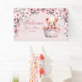 Welcome Teddy Bear Baby Girl Pink Flowers Party Banner | Zazzle