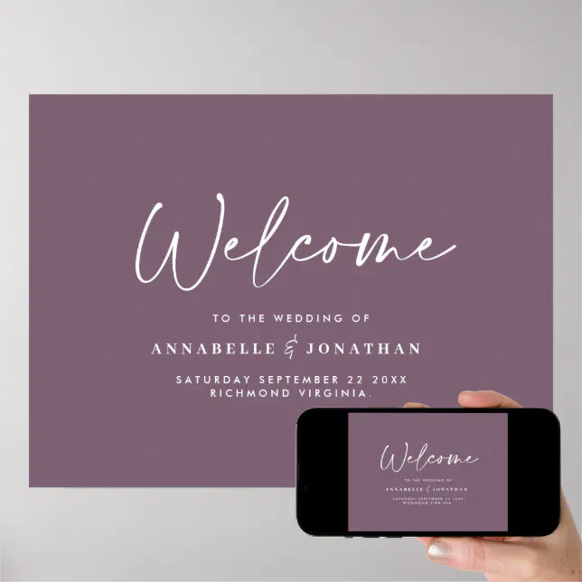 Welcome the wedding modern purple violet wedding poster | Zazzle