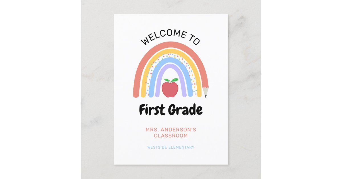 Welcome to 1st Grade Pastel Colored Rainbow Postcard | Zazzle