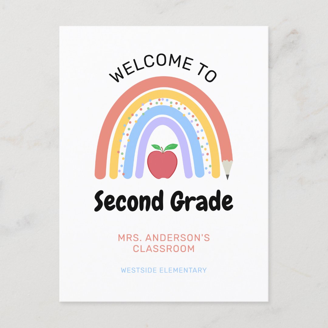 Welcome to 2nd Grade Pastel Colored Rainbown Postcard | Zazzle