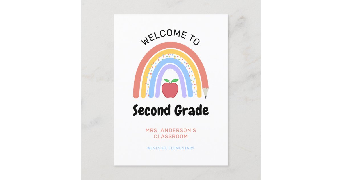 Welcome to 2nd Grade Pastel Colored Rainbown Postcard | Zazzle
