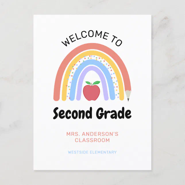 Welcome to 2nd Grade Pastel Colored Rainbown Postcard | Zazzle