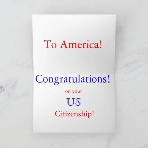 Welcome to America! Congratualtions/Citizenship Card | Zazzle