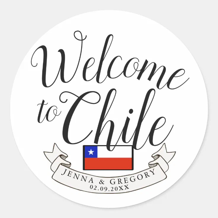 Welcome to Chile | Destination Wedding Custom Classic Round Sticker ...