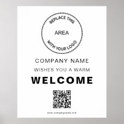 Welcome to Company Your Logo QR Code White Poster | Zazzle