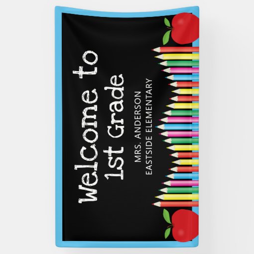 Welcome To First Grade Apple Colored Pencils Banner | Zazzle