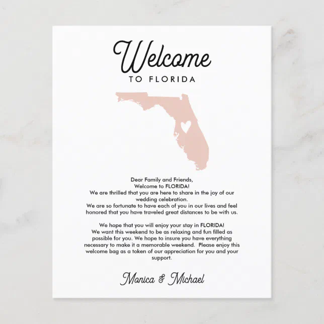 Welcome TO FLORIDA Letter & Itinerary ANY COLOR | Zazzle