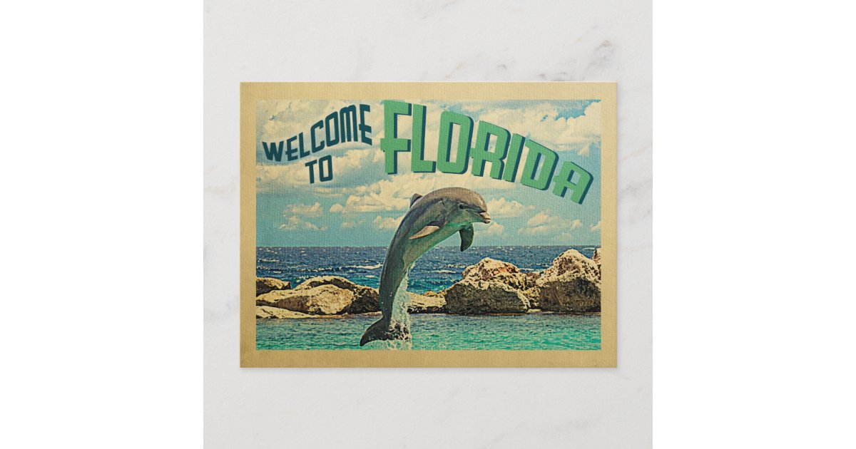 Welcome To Florida Postcard Dolphin Vintage Travel | Zazzle