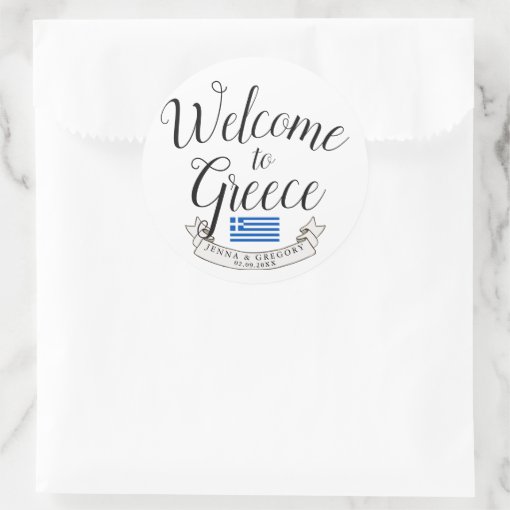 Welcome to Greece | Destination Wedding Favor Classic Round Sticker ...