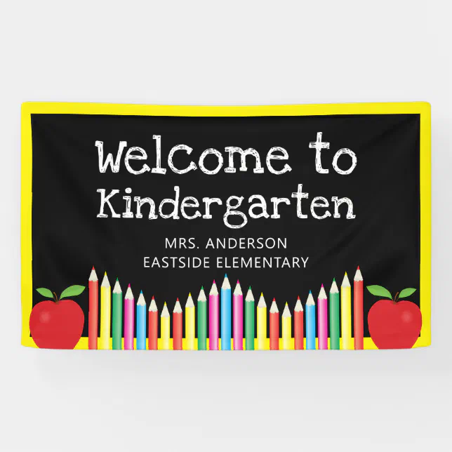 Welcome To Kindergarten Apple Colored Pencils Banner | Zazzle