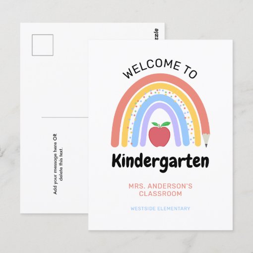 Welcome to Kindergarten Pastel Colored Rainbow Postcard | Zazzle