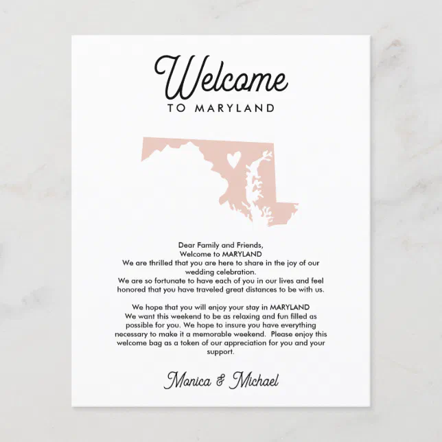Welcome TO MARYLAND Letter & Itinerary ANY COLOR | Zazzle