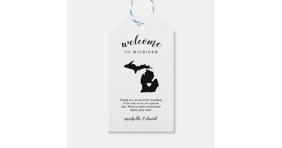 Welcome to Michigan | Calligraphy Wedding Gift Tags | Zazzle
