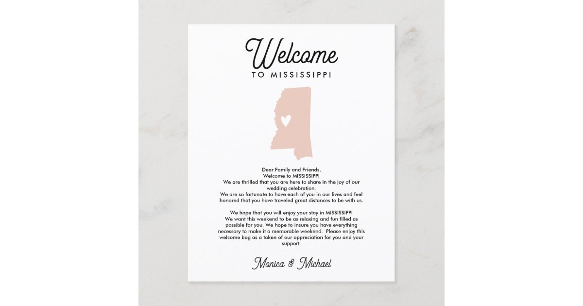 Welcome TO MISSISSIPPI Letter Itinerary ANY COLOR | Zazzle