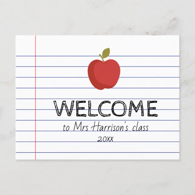 Welcome to my Class Apple Back to School Teacher Postcard | Zazzle