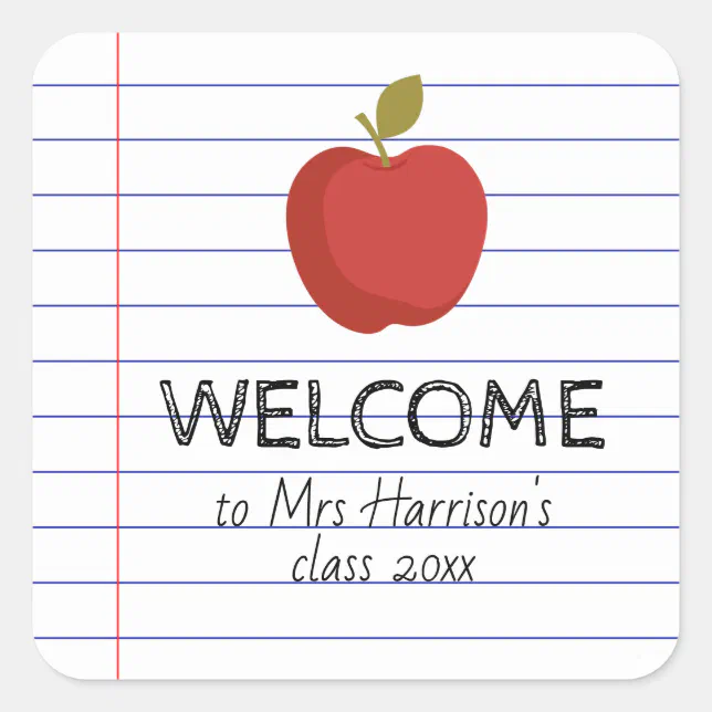 Welcome to my Class Apple Back to School Teacher Square Sticker | Zazzle