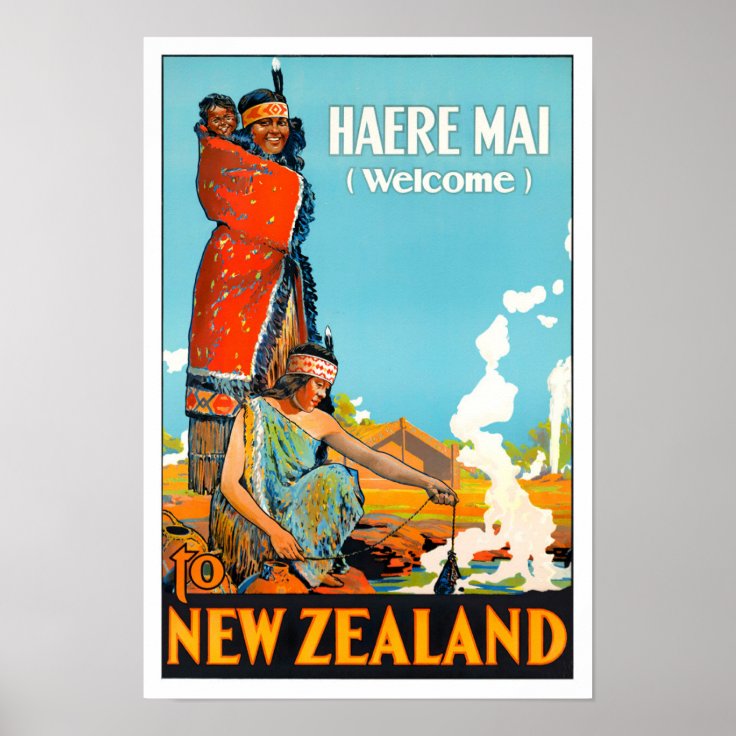 Welcome to New Zealand vintage travel Poster | Zazzle