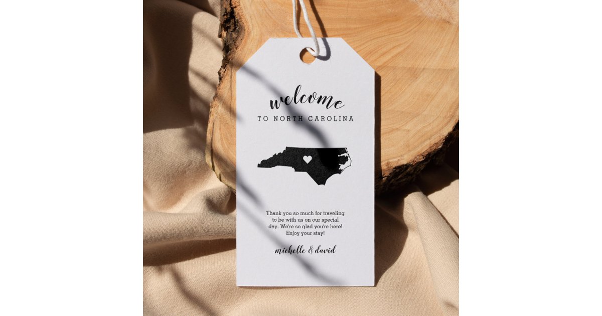 Welcome to North Carolina | Calligraphy Wedding Gift Tags | Zazzle