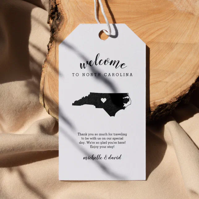 Welcome to North Carolina | Calligraphy Wedding Gift Tags | Zazzle
