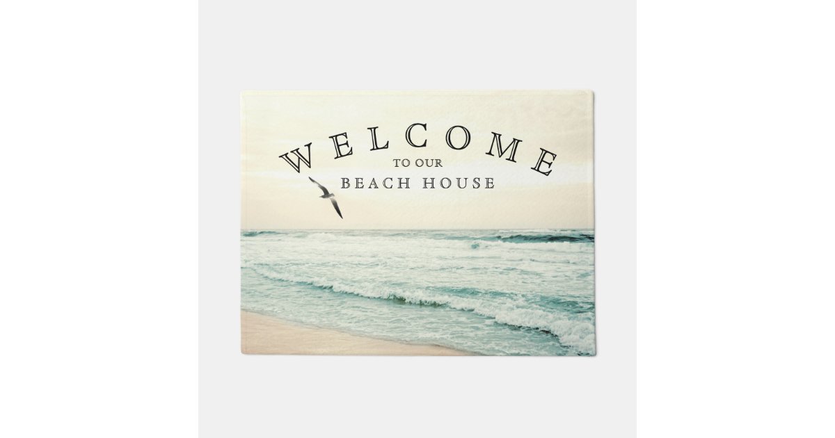 Welcome to Our Beach House Ocean Seagull Coastal Doormat | Zazzle