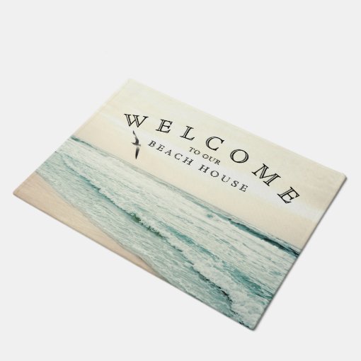 Welcome to Our Beach House Ocean Seagull Coastal Doormat | Zazzle