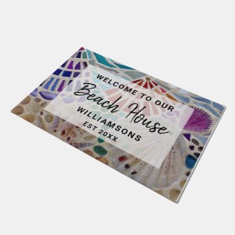 Welcome to Our Beach House Shells Custom Doormat | Zazzle