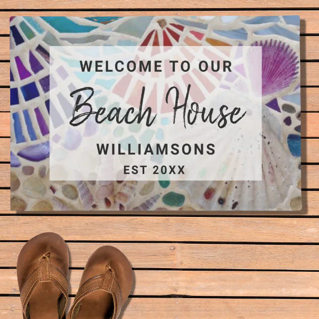 Welcome to Our Beach House Shells Custom Doormat | Zazzle