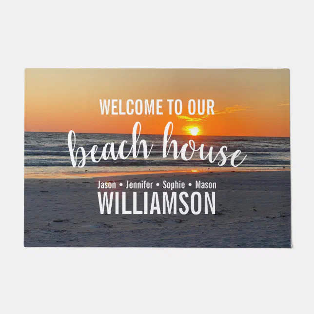Welcome To Our Beach House Sunset Door Mat | Zazzle