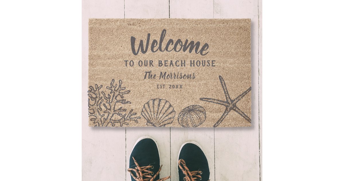Welcome to our Beach House Vintage Shells, Custom Fiber Doormat | Zazzle