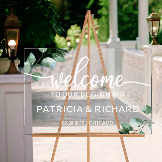 Welcome to Our Beginning Greenery Wedding Sign | Zazzle