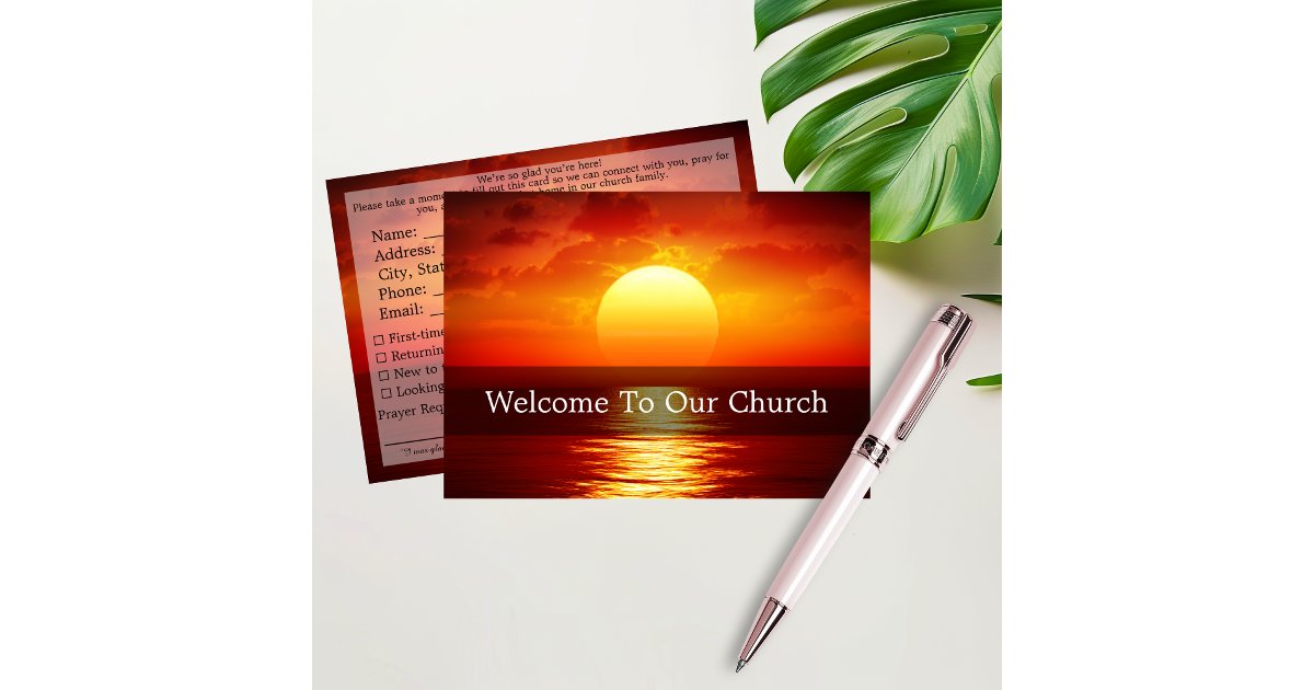 Welcome To Our Church Visitors Big Sunset Card | Zazzle