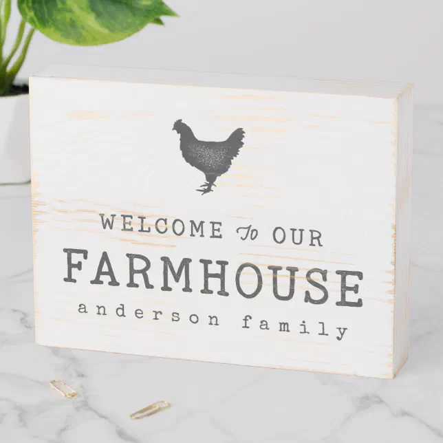 Welcome to our Farmhouse Country Rustic Chicken Wooden Box Sign | Zazzle