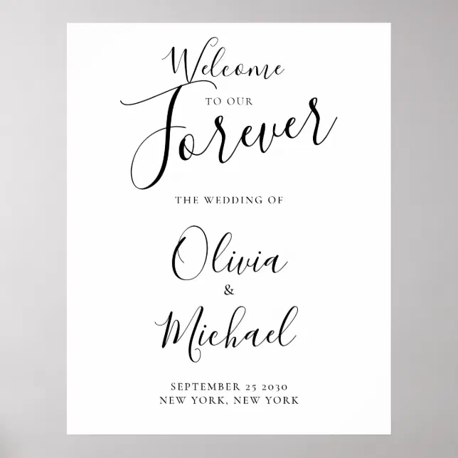 Welcome To Our Forever Elegant Wedding Sign | Zazzle
