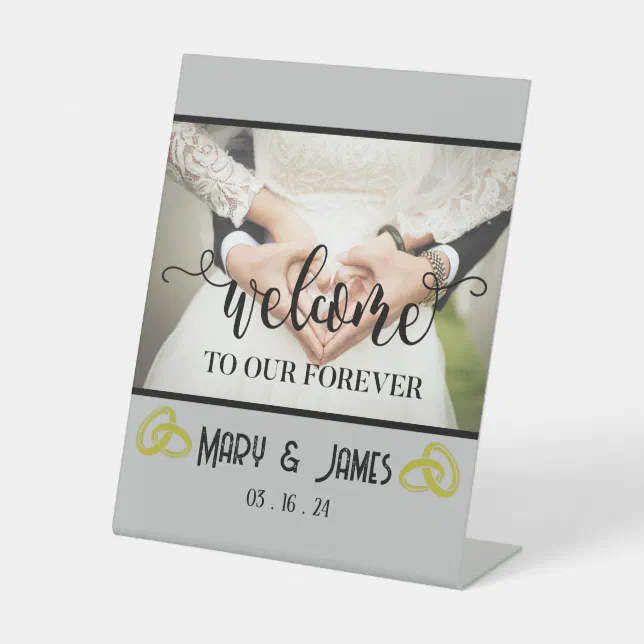 Welcome to Our Forever Photograph Custom Wedding Pedestal Sign | Zazzle