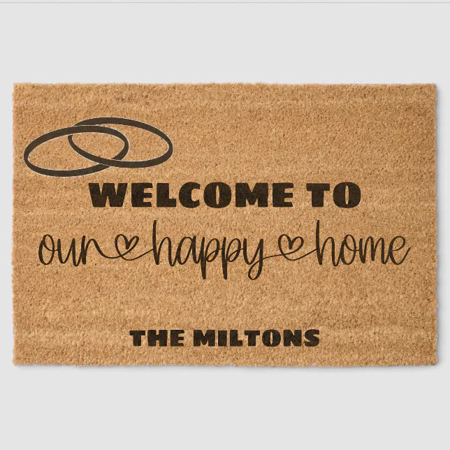 Welcome to Our Happy Home Wedding Rings Coir Mat | Zazzle