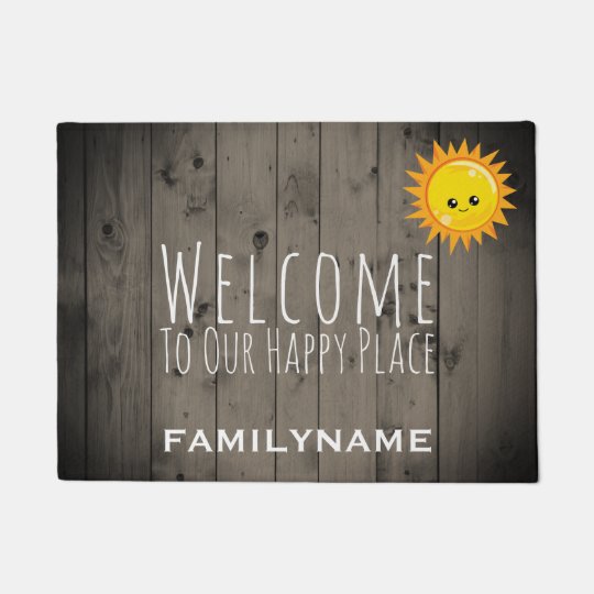 Welcome to Our Happy Place Rustic Wood Family Doormat | Zazzle.com
