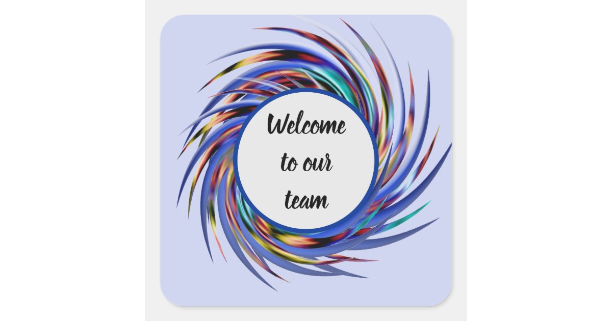 Welcome to Our Team Blue Gray Spiral Pattern Square Sticker | Zazzle