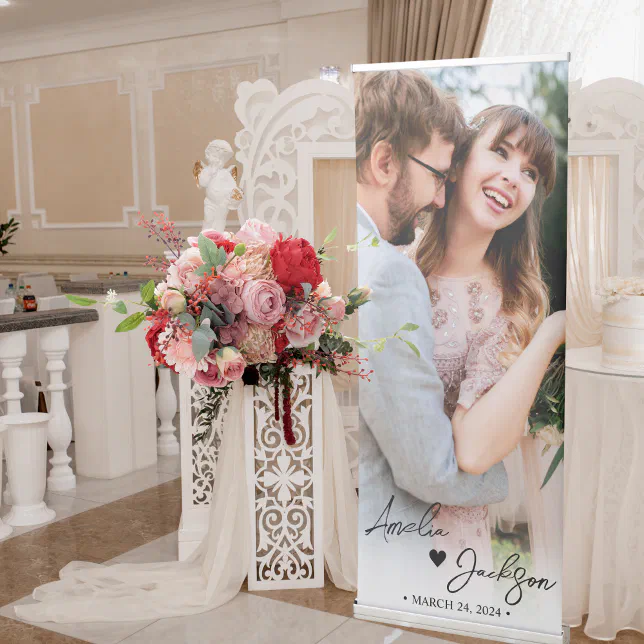Welcome to our wedding couple photo wedding retractable banner | Zazzle