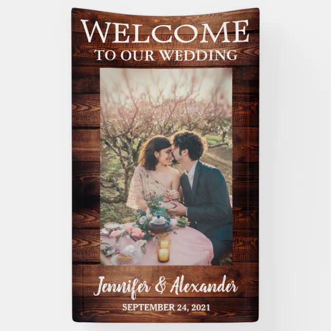Welcome to our Wedding rustic barn wood wedding Banner | Zazzle